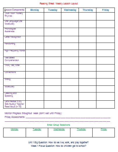 Mrs. Bumgardner's Kindergarten: Reading Street: Weekly Lesson Layout