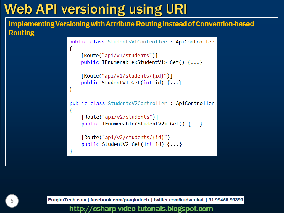 Sql server, .net and c# video tutorial: Web API versioning using URI