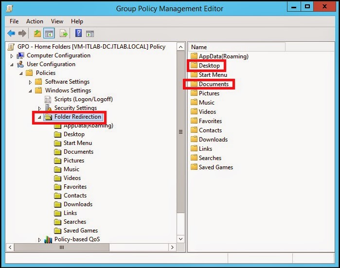 IT User Guides: Server 2012 R2 - GPO - Folder redirection with Local Sync