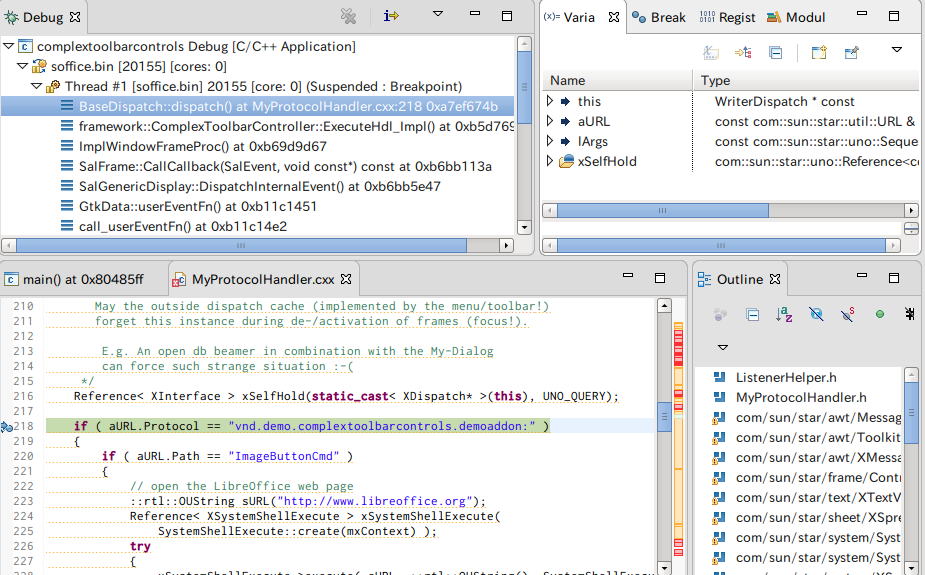 linuxBean14.04(164)LibreOfficeのC++の拡張機能の例をEclipseでデバッガにかける-p--q