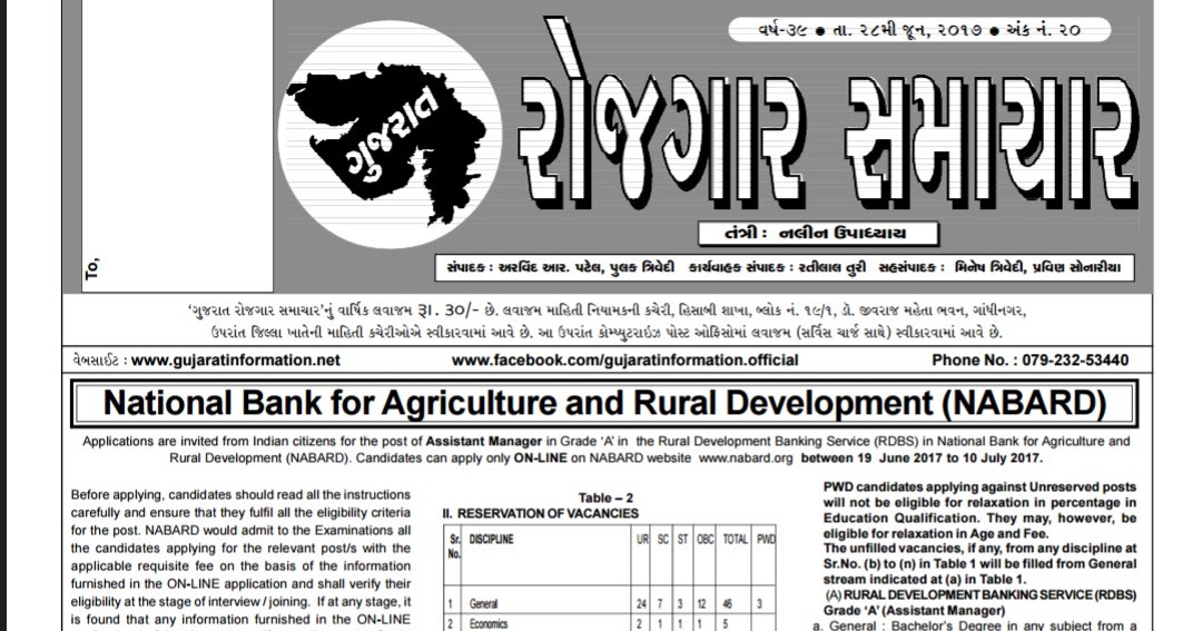 Download Gujarat Rojgar Samachar (PDF) Rozgaar Samachar (28 June 2017 ...