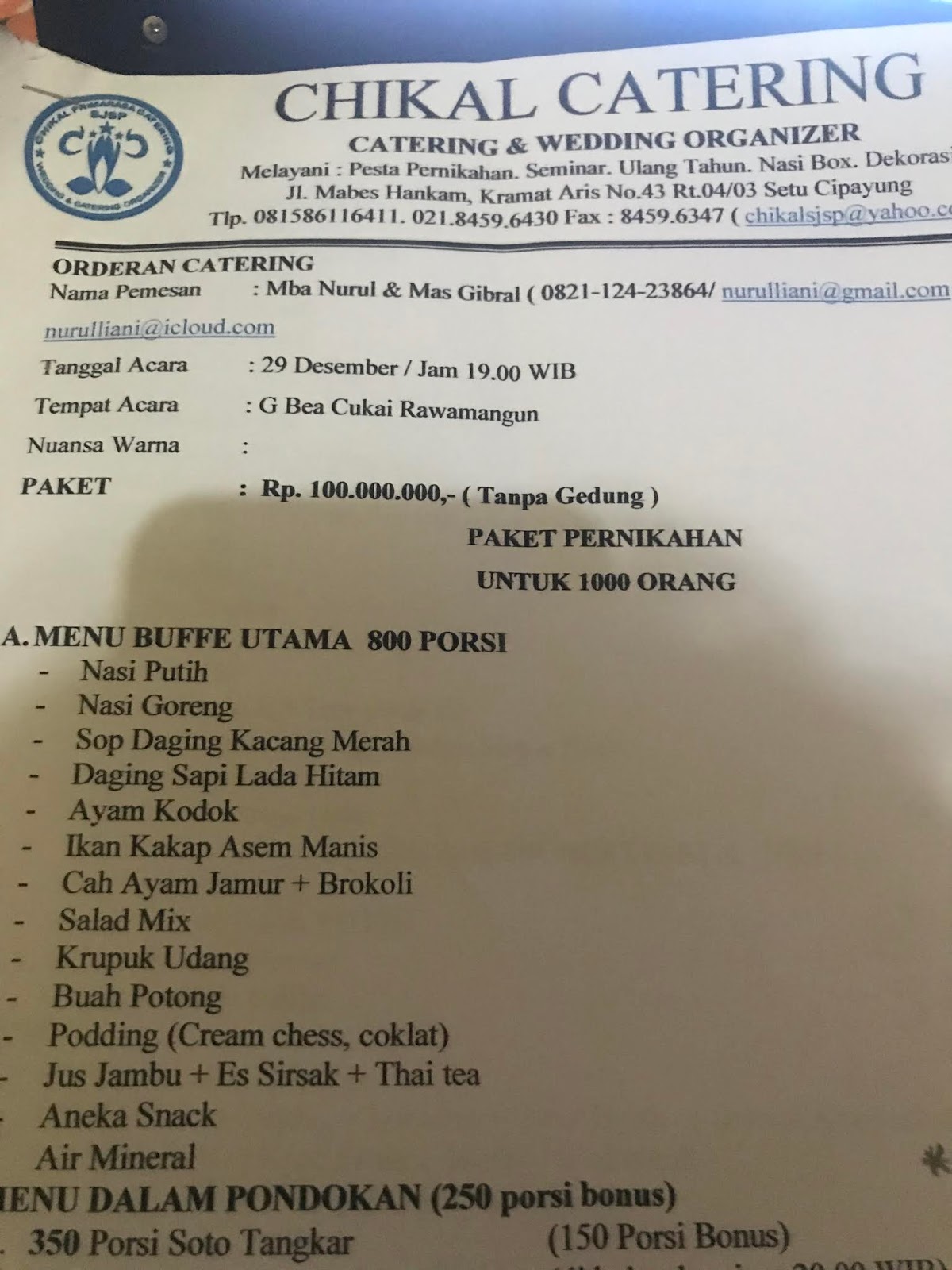 nurullianism: Review Catering Chikal Primarasa untuk pernikahan