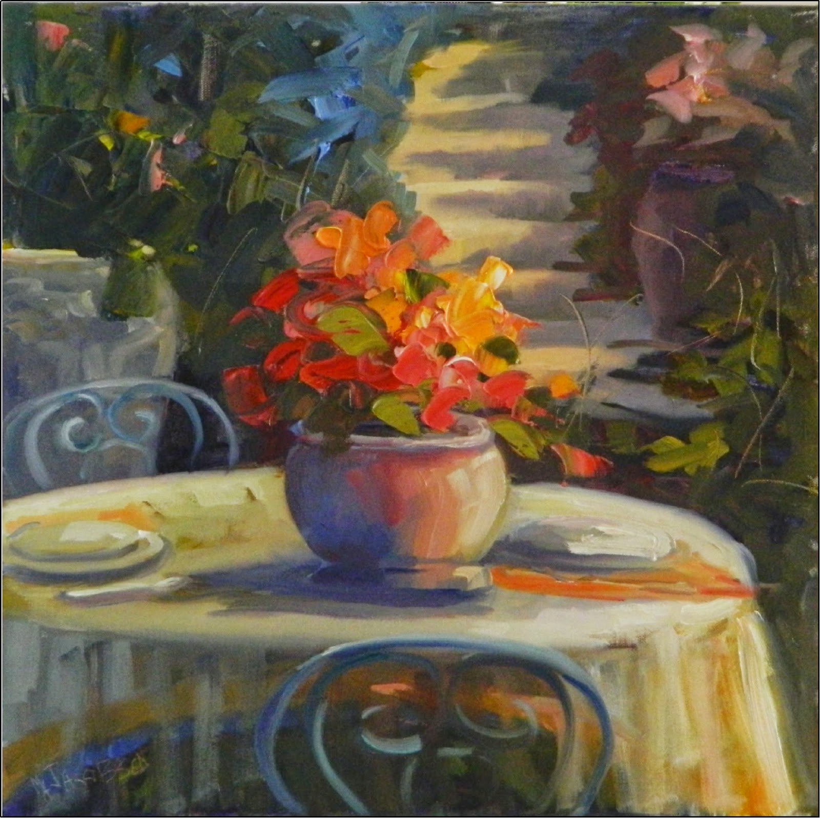 Paint Dance: "Table for Two", 18x18, oil on wrapped canvas