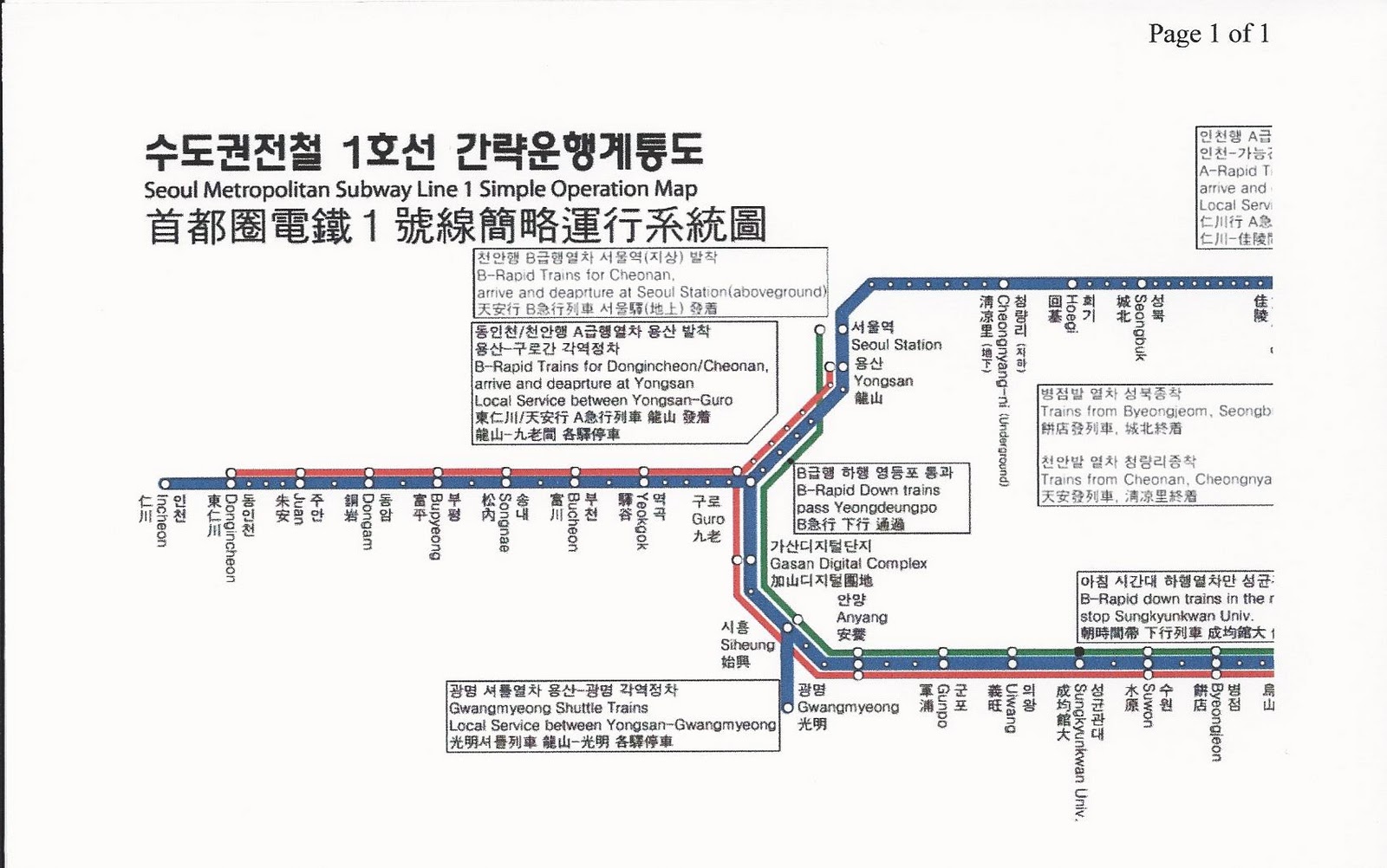 Red Bread Tie: Seoul Subway, Line 1 서울 지하철, 줄 1