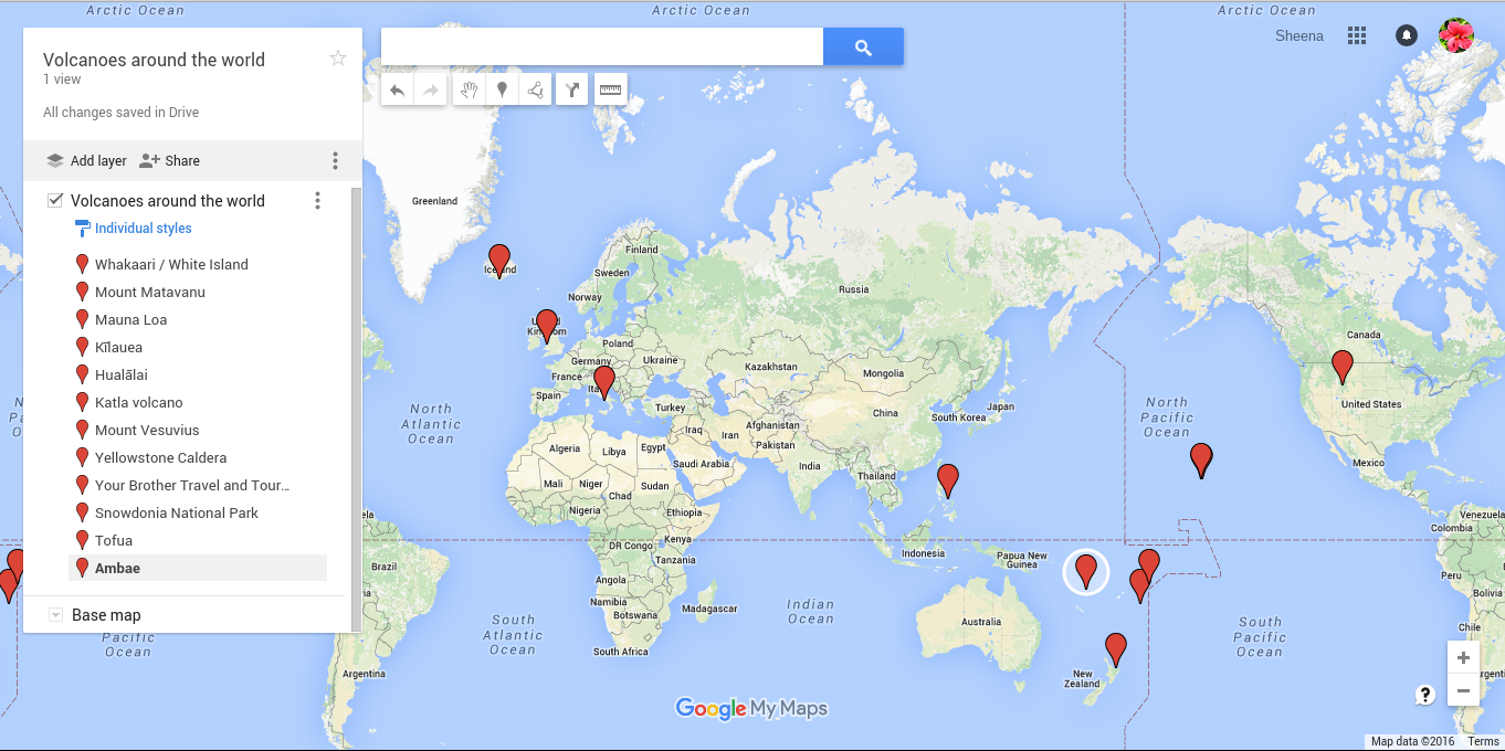 World Map Showing Volcanoes