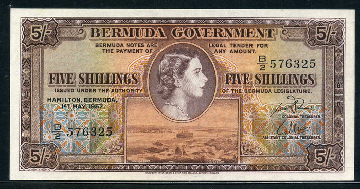 Bermuda banknotes Five shillings banknote, Queen Elizabeth II ...