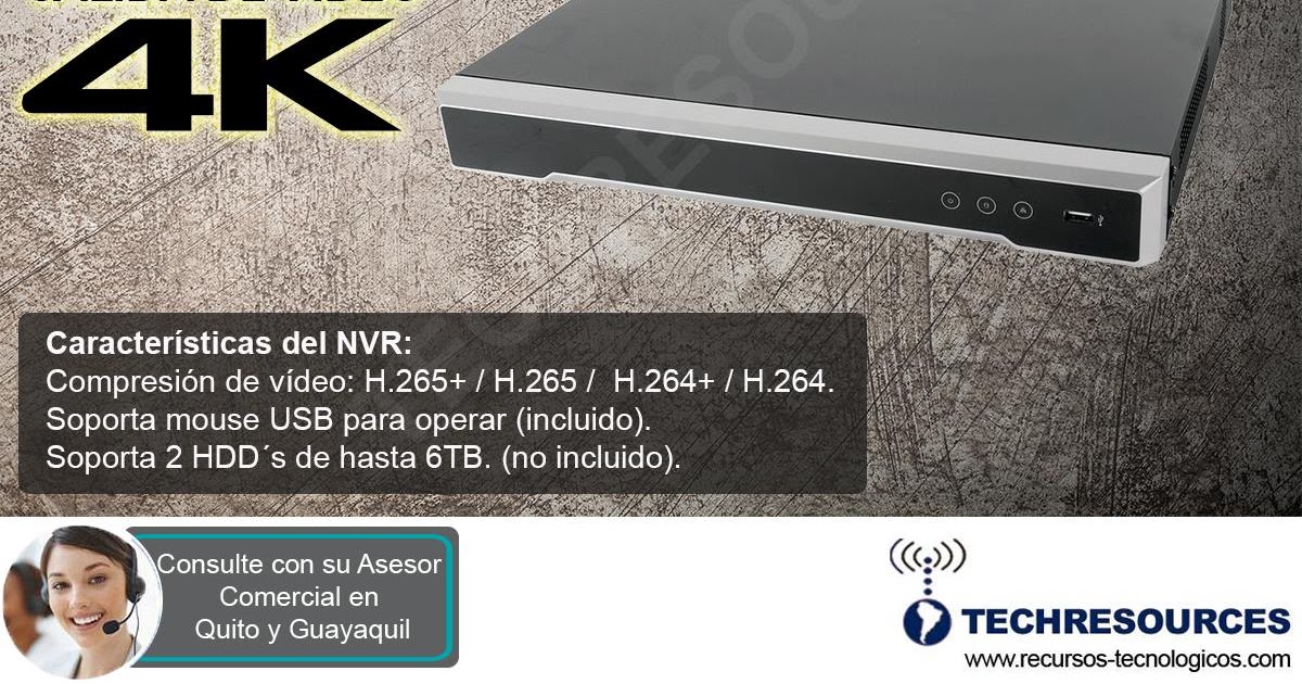 Techresources - NVR 16 Canales / H.265 / 16 Canales PoE / Salida de Video 4K / Grabación de ...