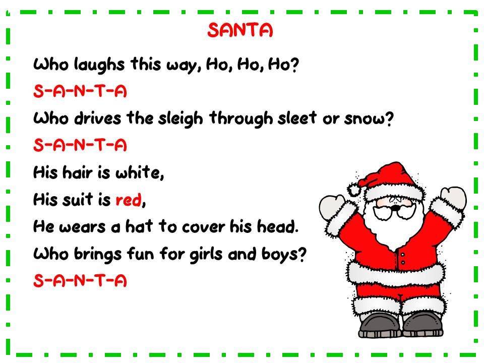 S-A-N-T-A song and song chart Freebie - Classroom Freebies