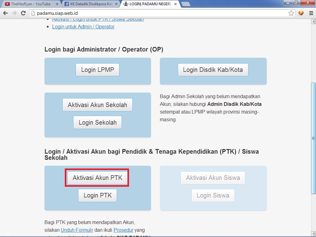 Cara Aktivasi Akun PTK atau Akun Sekolah di PADAMU SIAP WEB ID ...