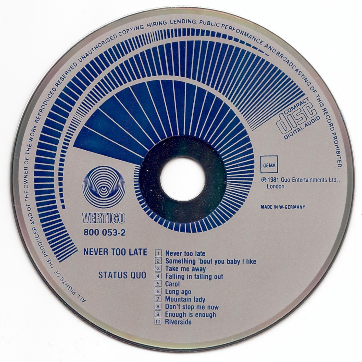 The First Pressing CD Collection: Status Quo - Never Too Late