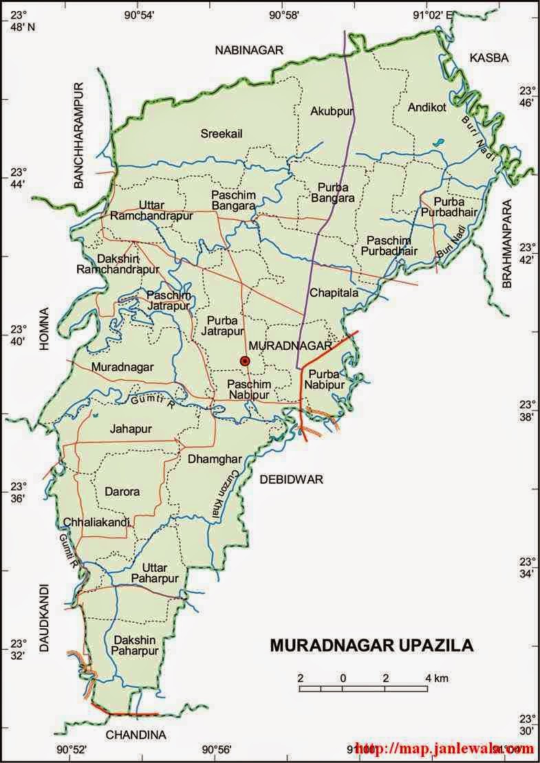 Muradnagar Upazila Map, Comilla District, Bangladesh