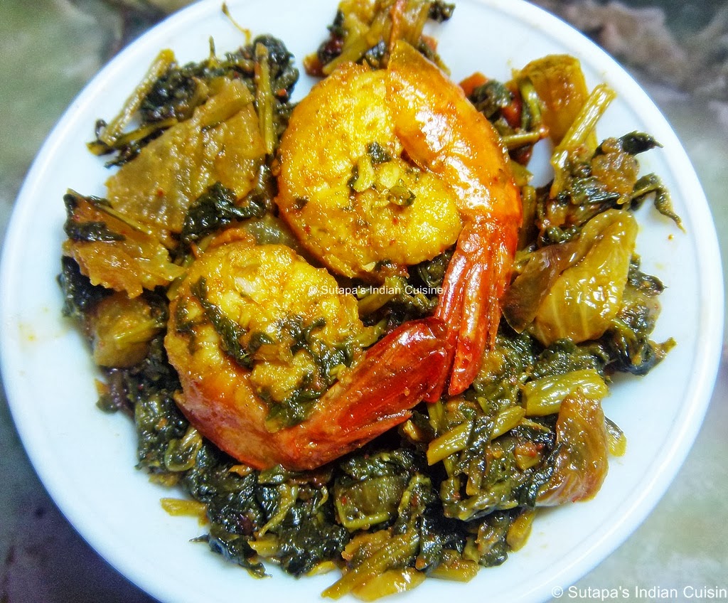 Chingri Diye Mulor Saag / Prawn Cooked With Radish Greens