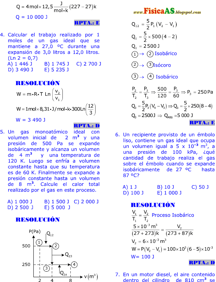 TERMODINÁMICA PROBLEMAS RESUELTOS TIPO EXAMEN DE INGRESO A LA UNIVERSIDAD ~ FISICA PROBLEMAS ...