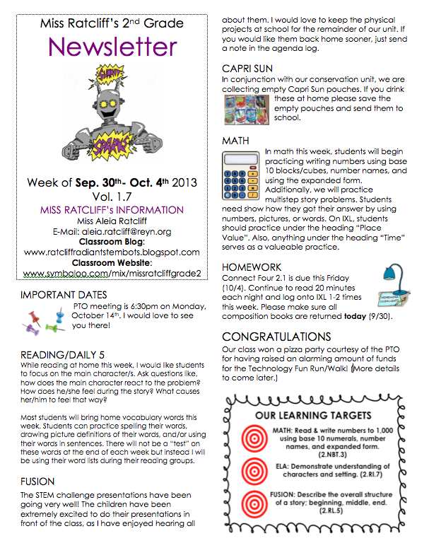 Miss Ratcliff's 2nd grade Scientists: Weekly Newsletters