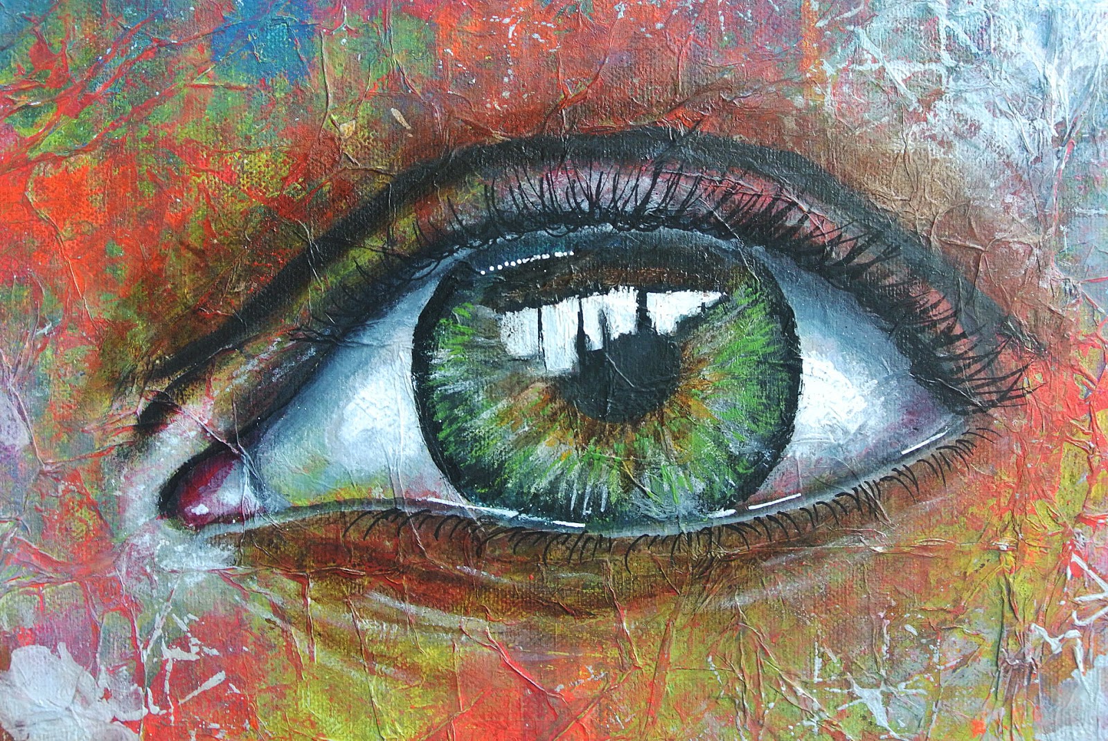 Do More With Less: Mixed media eye on canvas