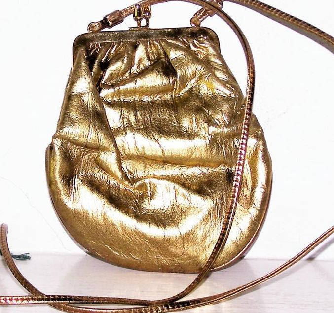 Shiny Gold Leather Purse With Hand Holder Strap – Evening Purse - New ...