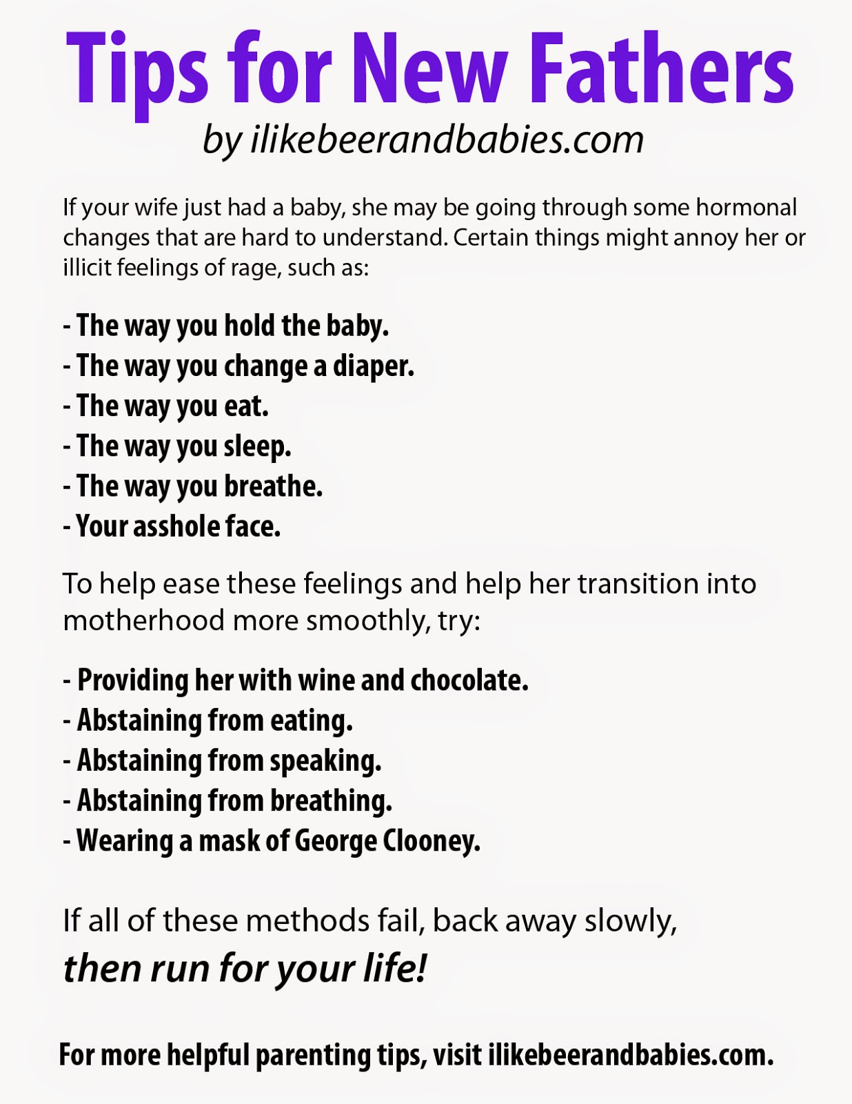 I like beer and babies.: Tips for New Fathers