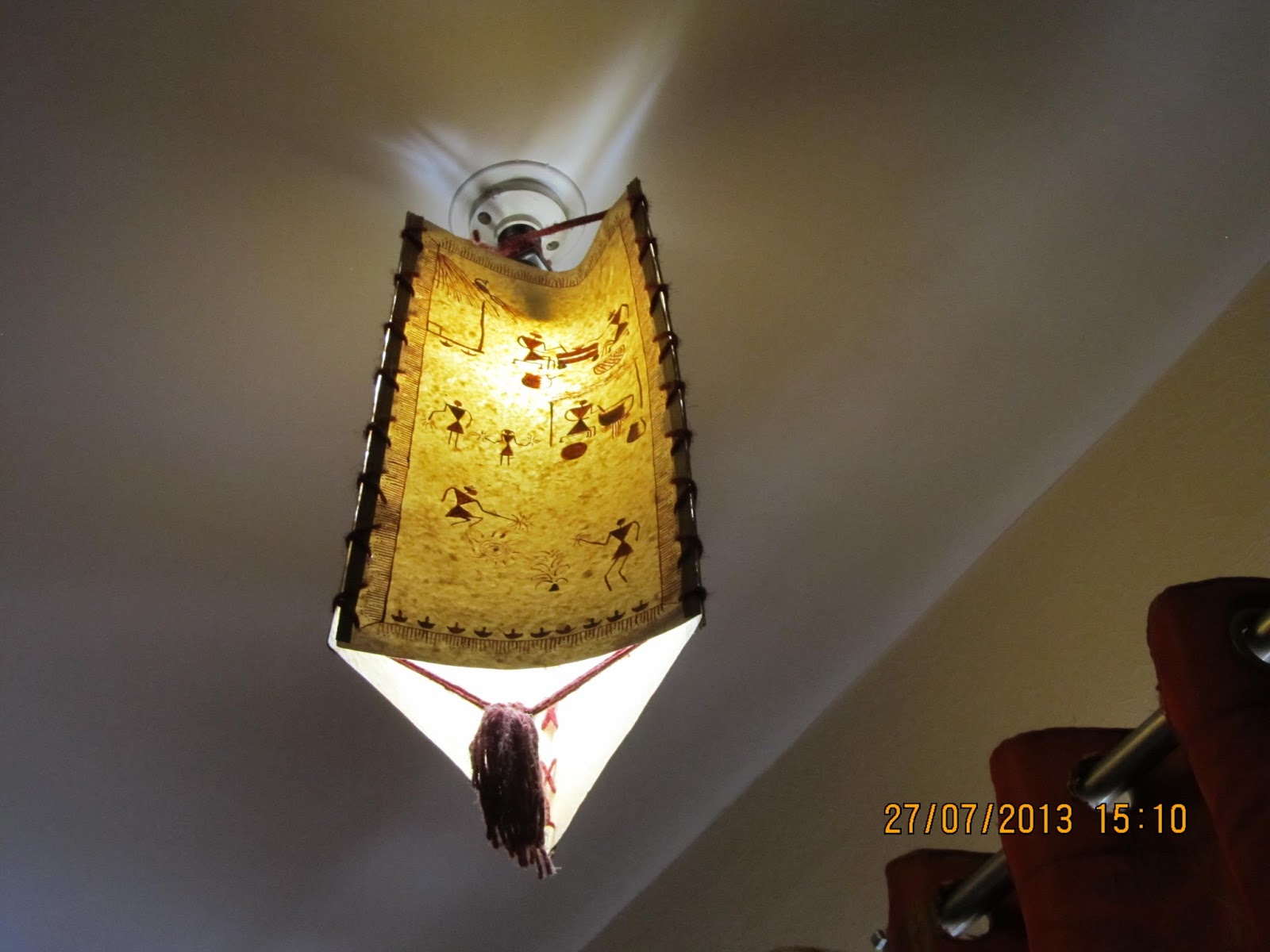 Warli Art by Vrinda: Warli on Handmade Paper Lamp-Shed