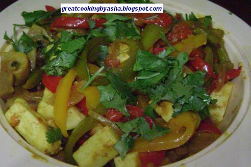 Great Indian Cooking By Asha: Mushrooms Capsicum Curry