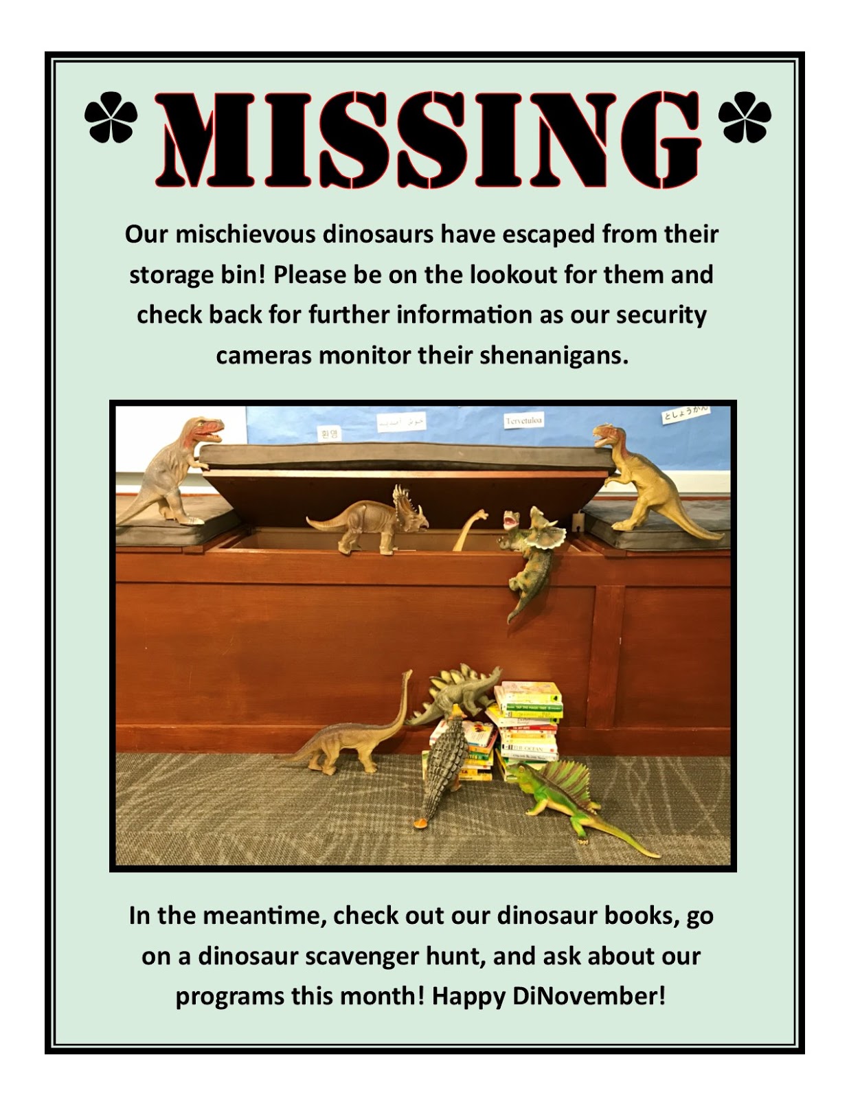 Adventures In Storytime (and Beyond): Welcome to DiNovember! - Programming