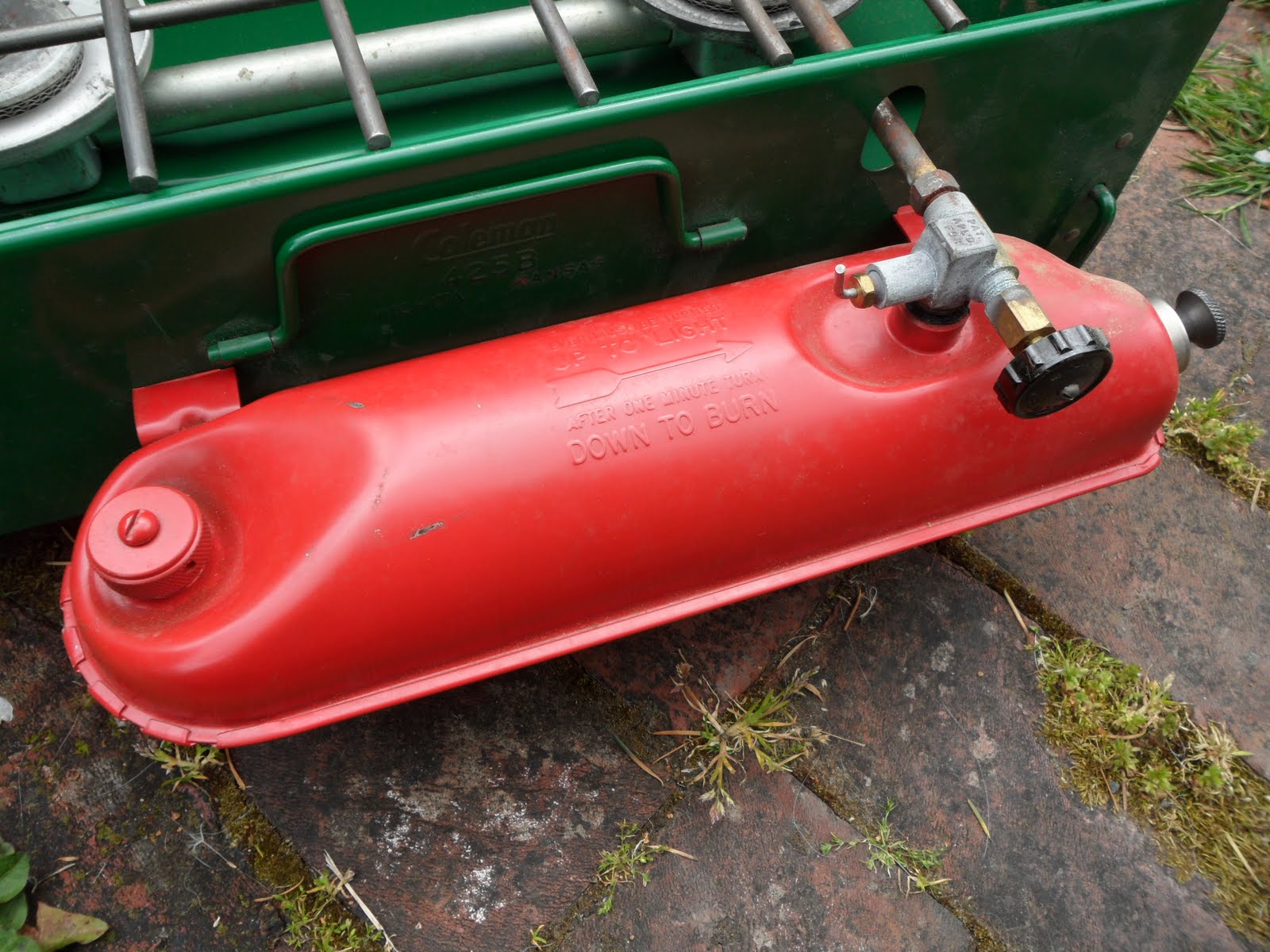 Four Bees: Coleman 425B Two Burner Camp Stove, Gasoline fired, circa 1950's