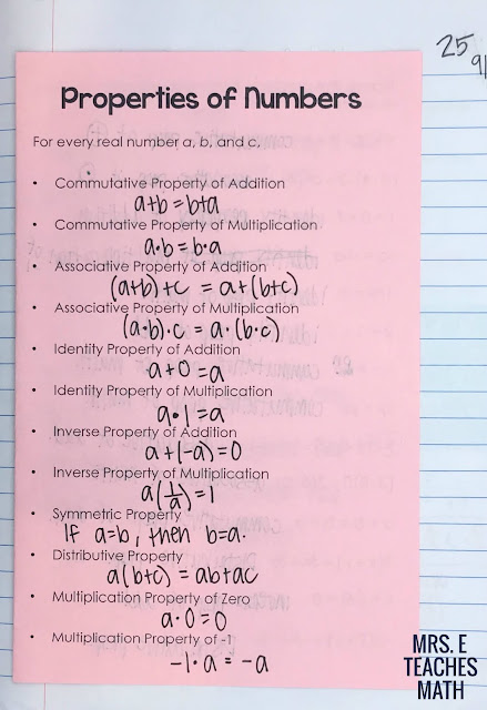 Properties of Real Numbers Foldable | Mrs. E Teaches Math