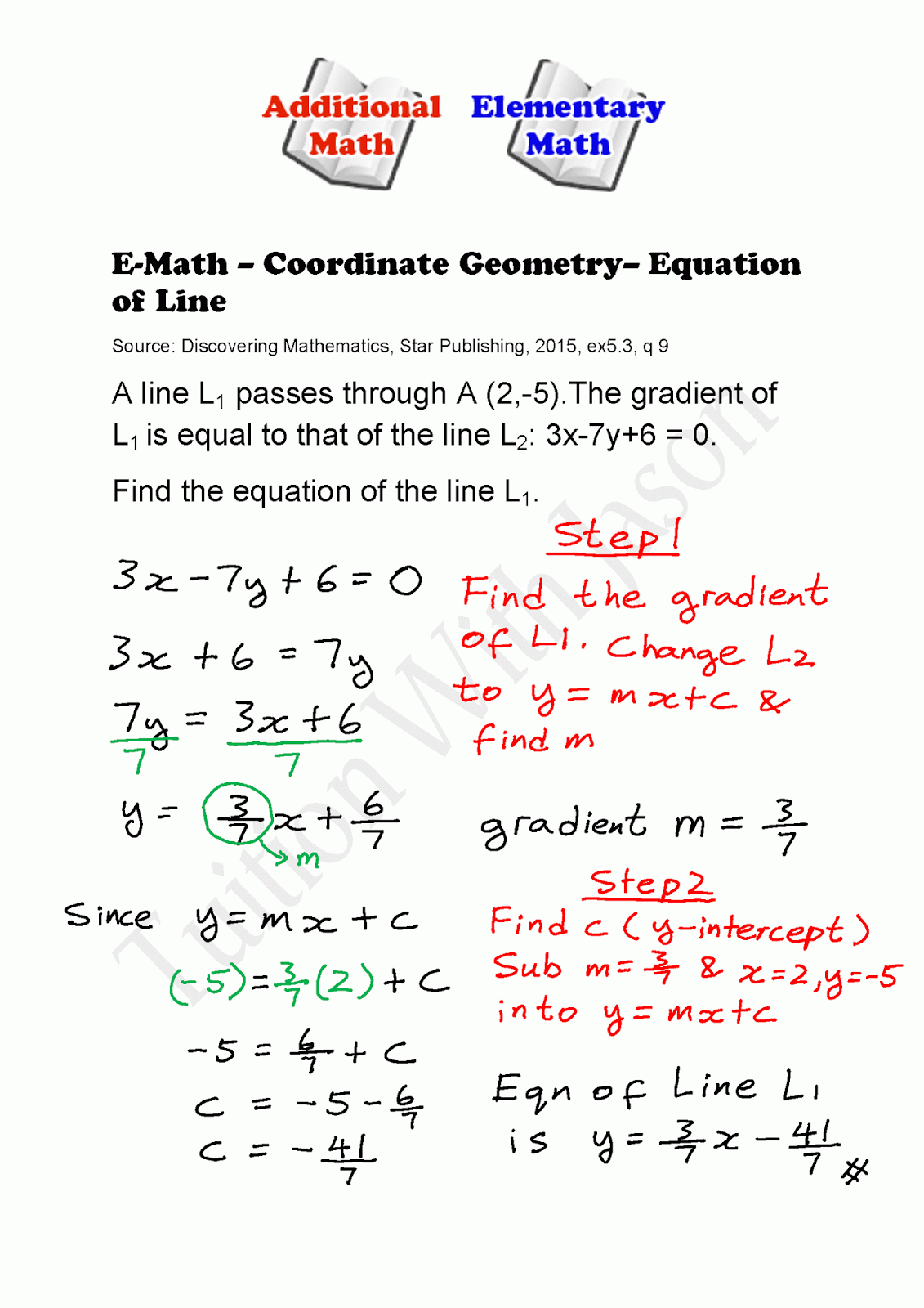 E-Math -Coordinate Geometry - Equation of a Line | Singapore Additional ...