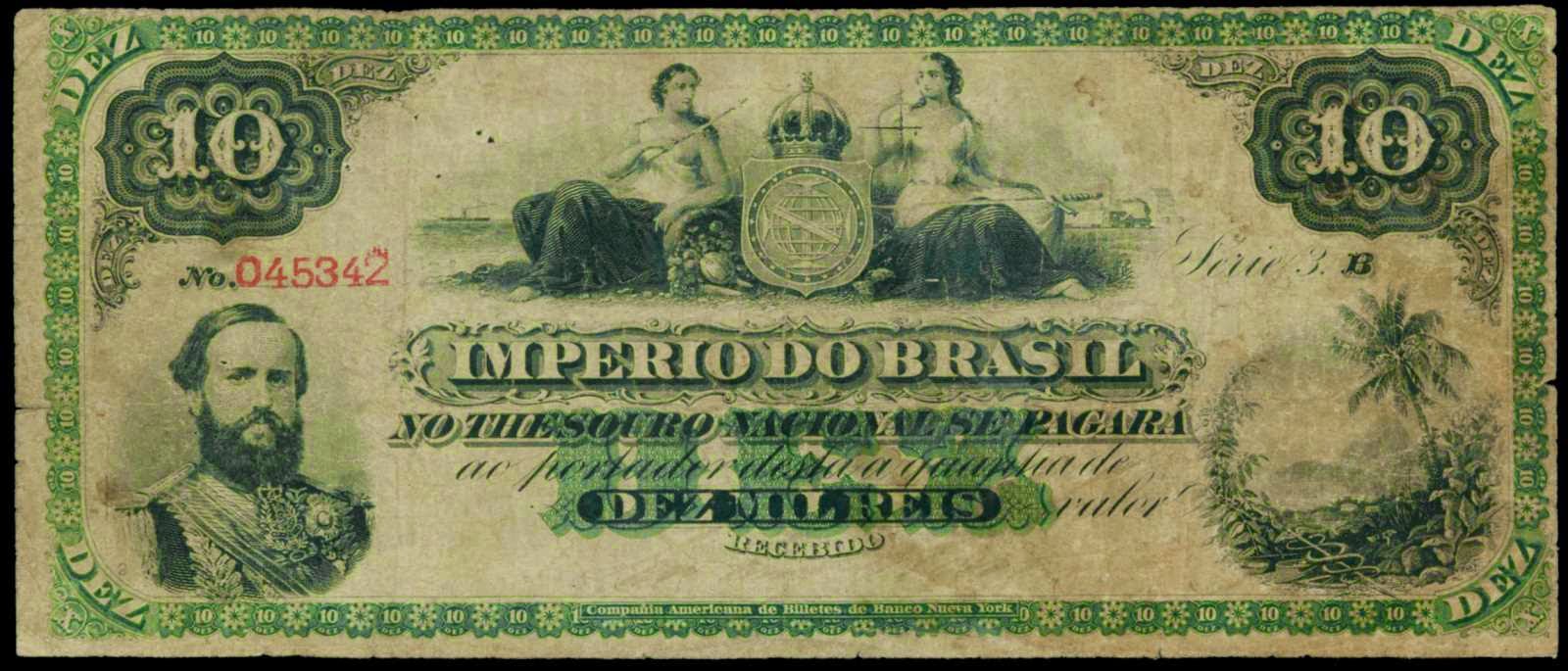 Brazil 10 Mil Reis banknote 1869 Emperor Dom Pedro II|World Banknotes ...