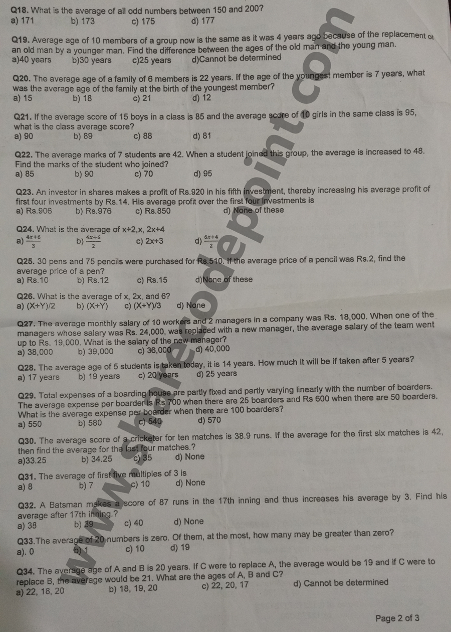 PEA300 : Basic Mathematics Mid Term Exam MCQ Question Paper - PEA 300