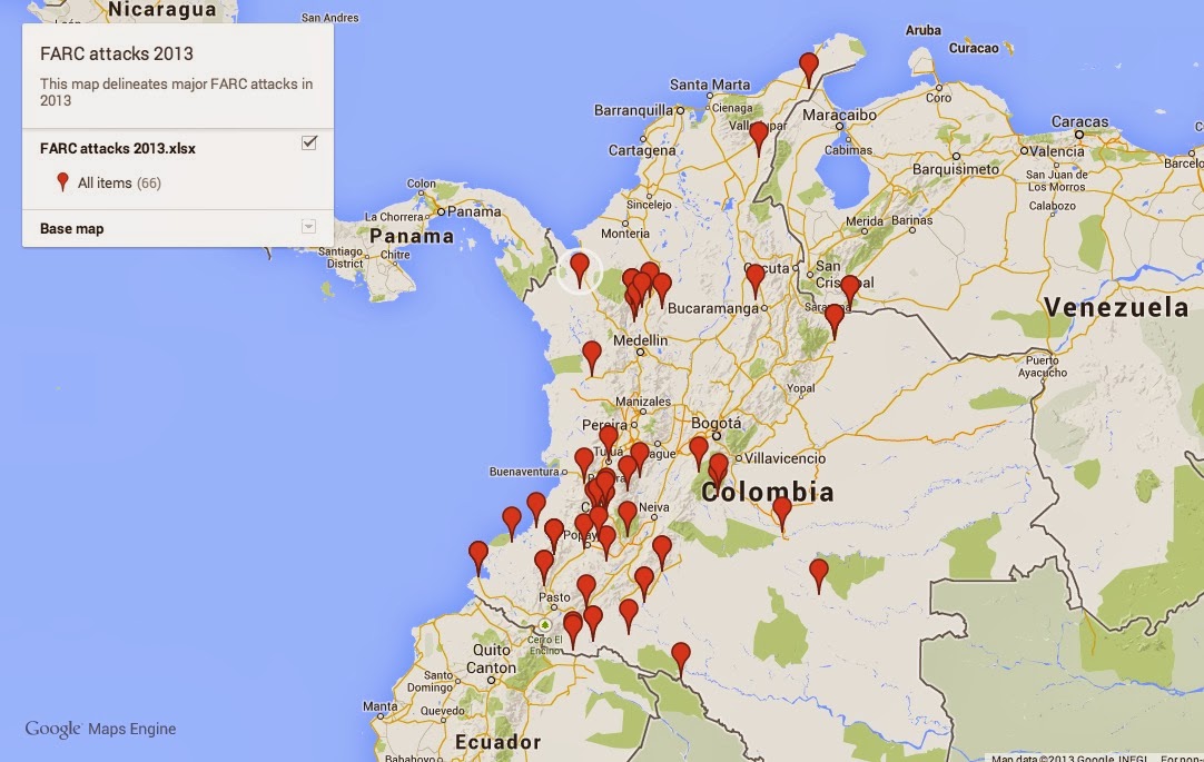 Tamerlane's Thoughts: 2013 FARC Colombia attacks map