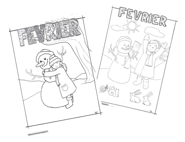 BIBOUCHE EN CLASSE : coloriage du mois de février
