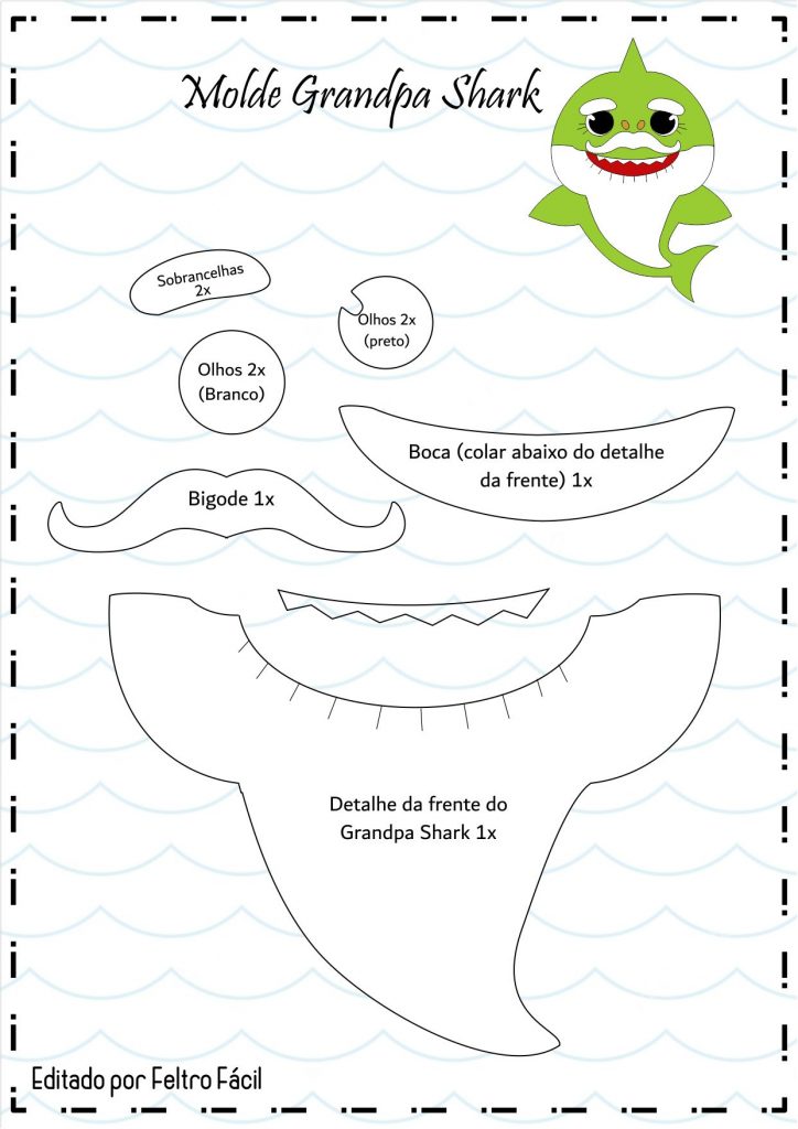 Baby shark com molde para imprimir em feltro e eva - Ver e Fazer