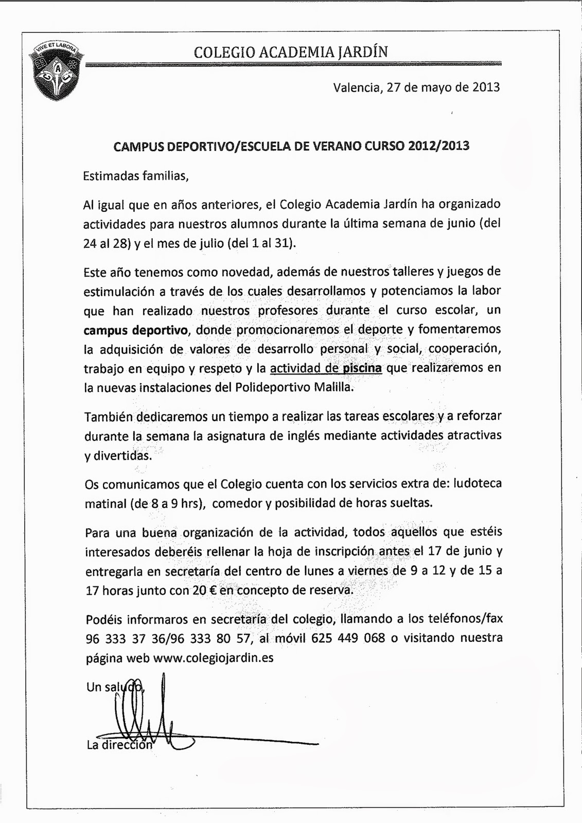 AMPA COLEGIO JARDIN: Circular escuela de verano