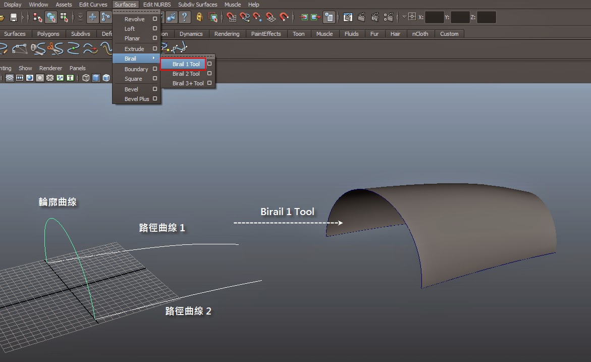 Surfaces Modeling Intro in Maya : Surfaces 建模基礎指令