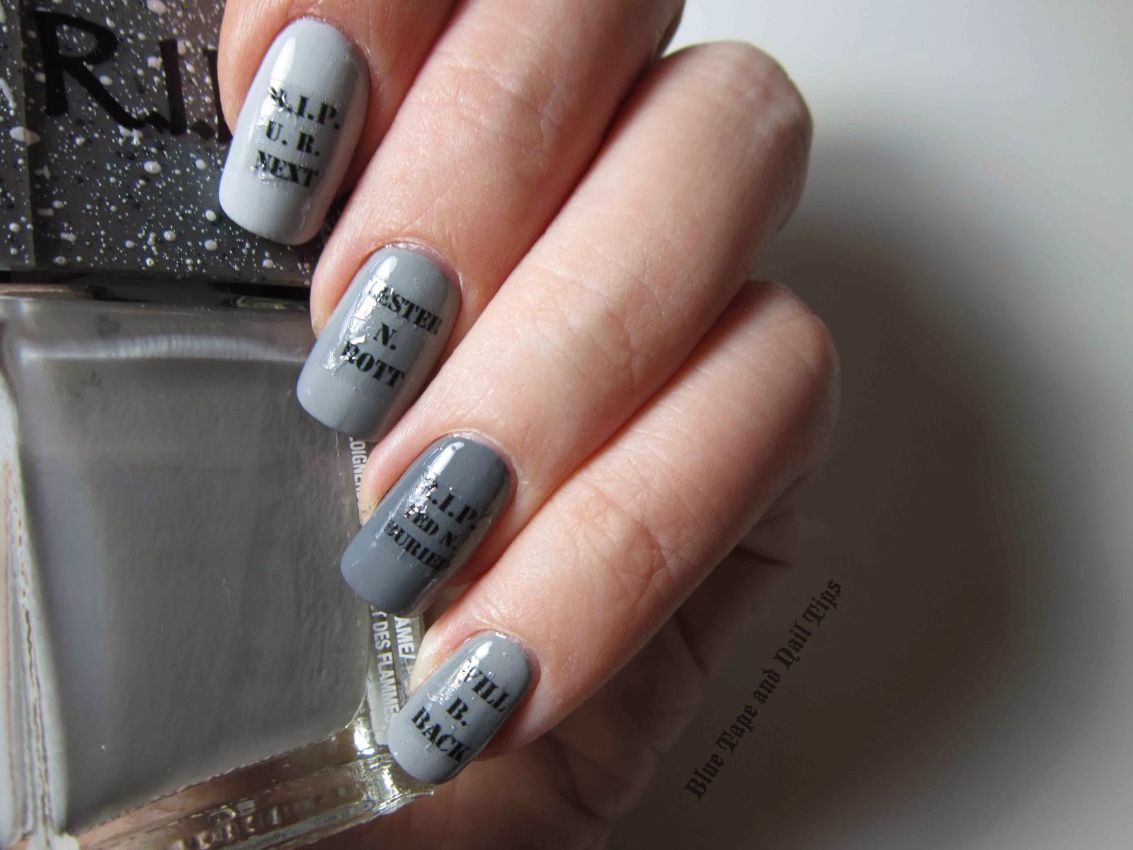 Blue Tape and Nail Tips: Easy Tombstone Halloween Nail Art