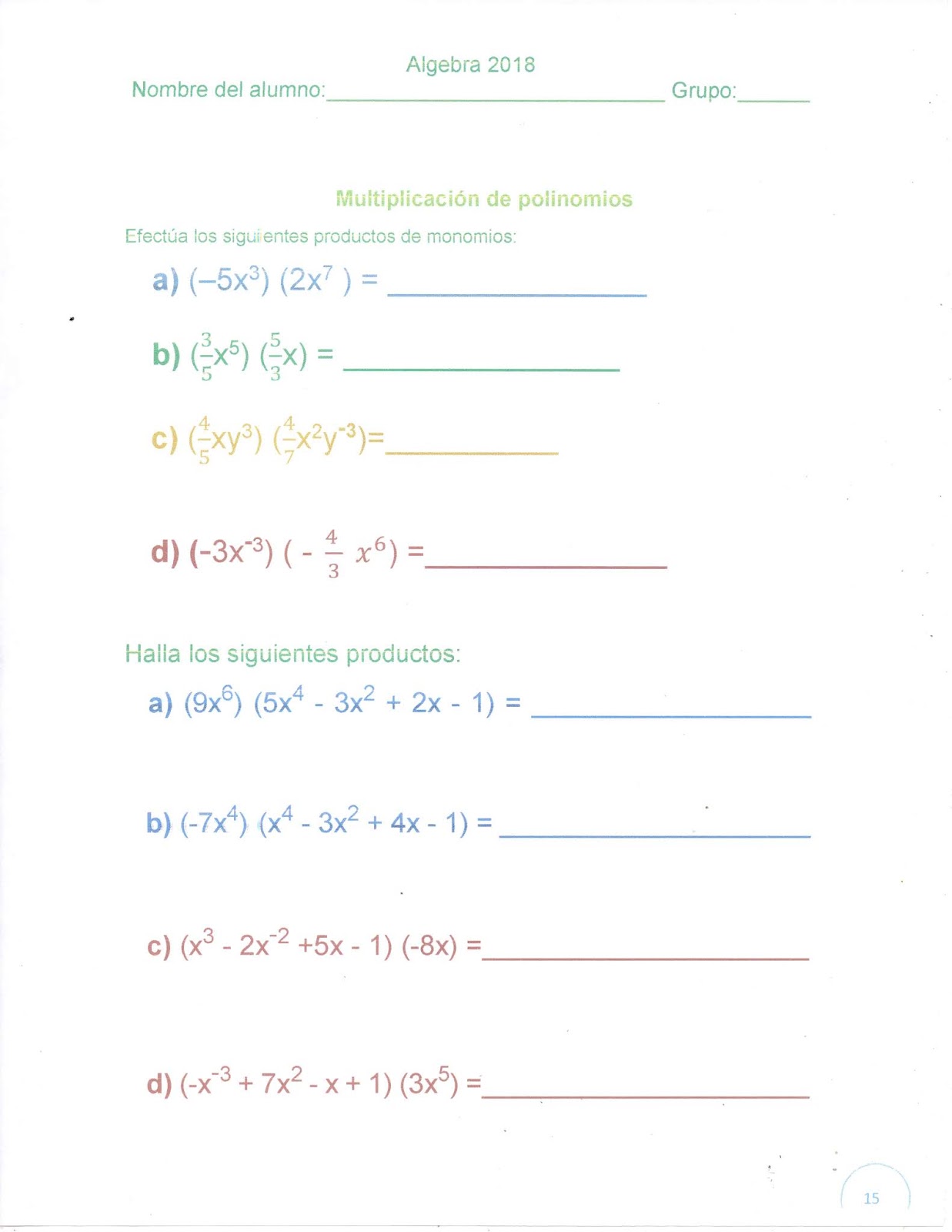 ARITMÉTICA Y ÁLGEBRA BÁSICA: Multiplicación algebraica