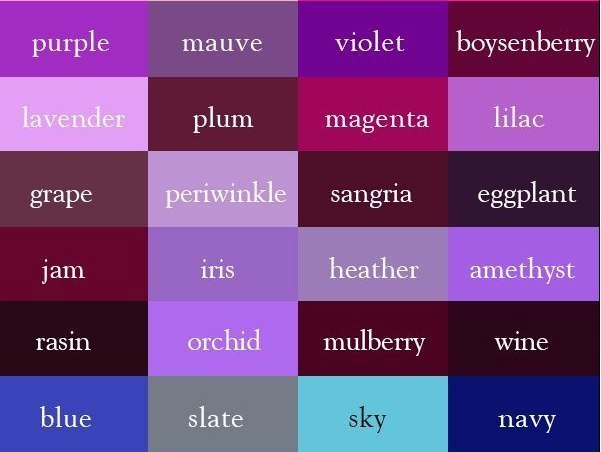 240 Colour Names in English