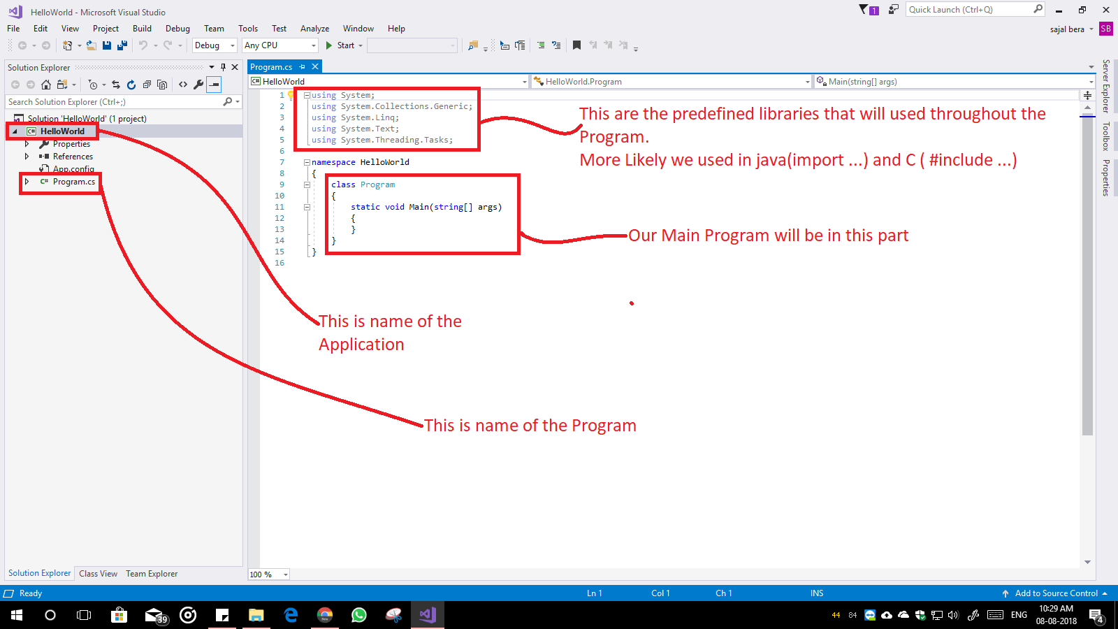 How to Build, Compile and Run your first Program in C#