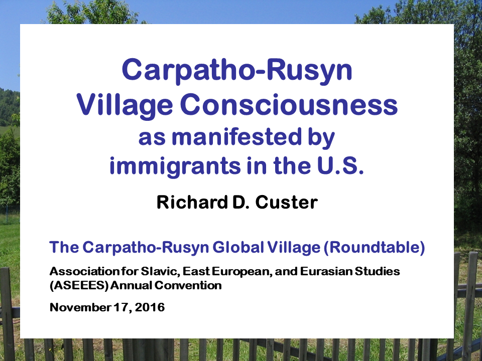 The Carpatho-Rusyns of Pennsylvania: November 2016