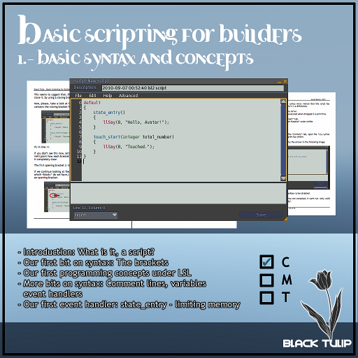 Black Tulip: Basic Scripting for Builders 1 & 2