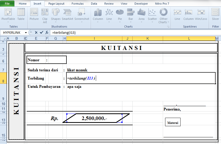 Membuat Terbilang di Kwitansi pada Excel