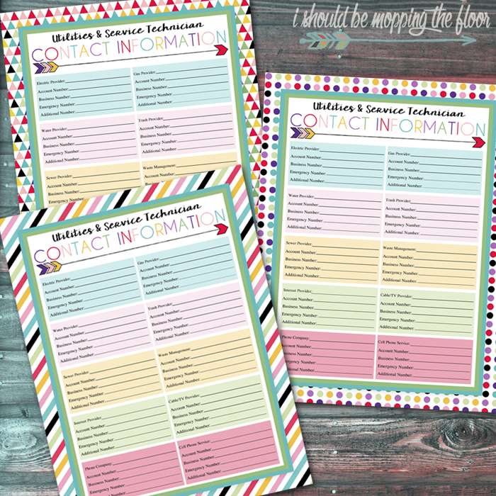 Free Printable Utility Provider Contact Sheet | i should be mopping the ...