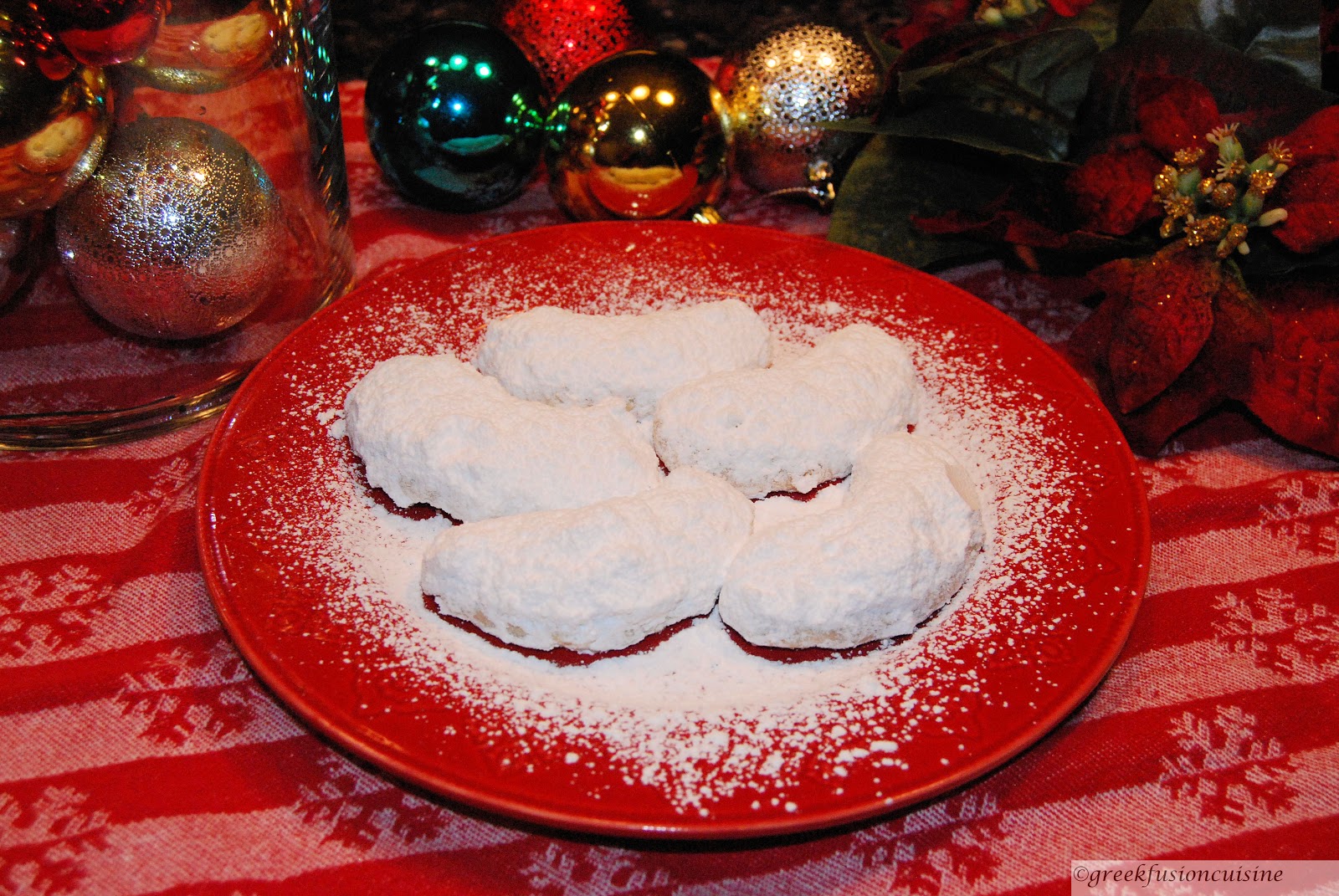 Greek Fusion Cuisine: Kourabiedes or Greek Almond Cookies in Icing sugar