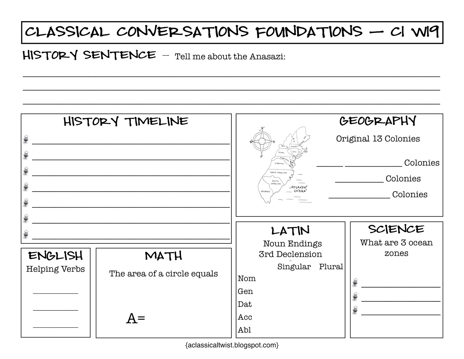Homeschooling with a Classical Twist: Cycle 1, Week 19 {Review Sheet}