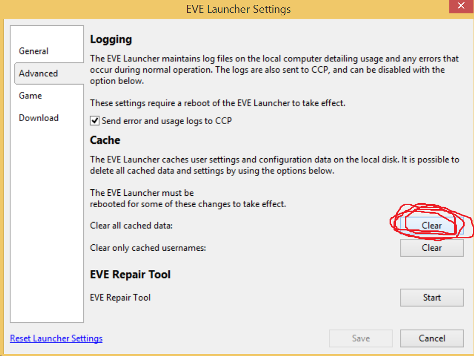 Foo's Eve Musings: Eve launcher stuck at initializing - resolution