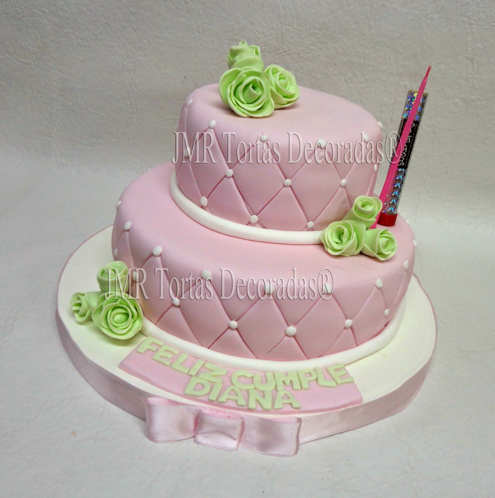 Torta Rosa y verde. Flores | JMR Tortas Decoradas