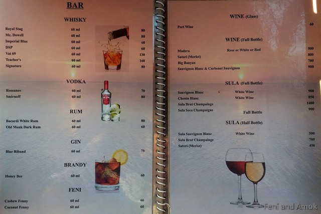 Travel and food tales: Goa - Food, Menus - Anjuna