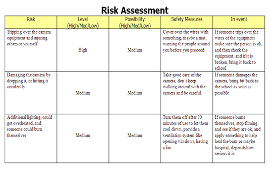 Unit 2 Media: Pre-Production Risk Assessment
