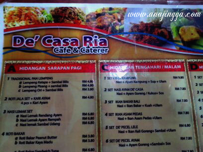 Menu lazat di De' Casa Ria Cafe