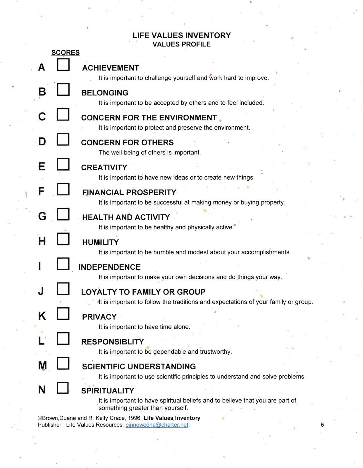 Peak Potential - Life in Balance: Life Values Inventory: Assessment 1